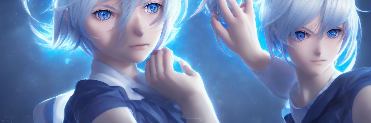 KREA AI - high school girl shattering dimensions, azure blue...