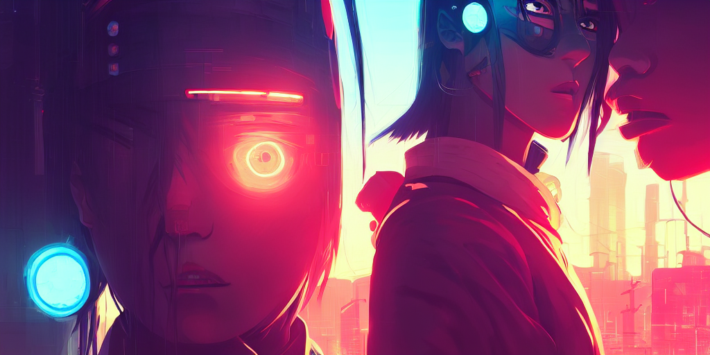 KREA AI - digital illustration closeup portrait of cyberpunk...