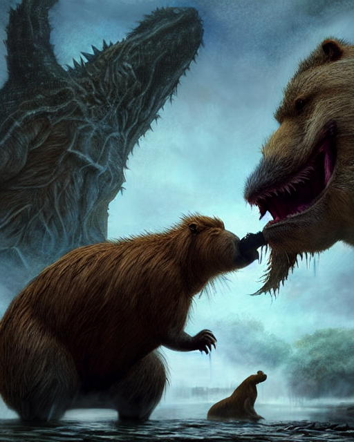 KREA AI - giant capybara monster feasting on the remains of ...
