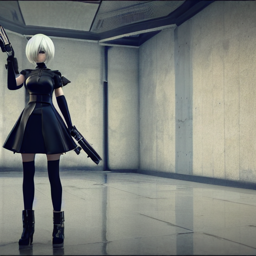 KREA AI - 2B nier automata standing in front of a large buil...