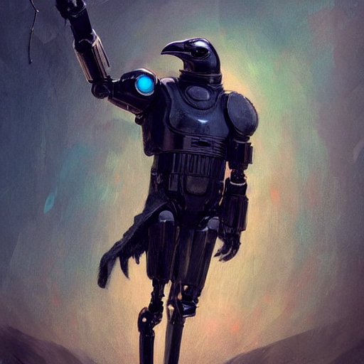 KREA AI - self portrait of a robot raven with helmet. Full b...