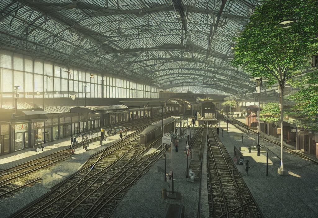 KREA AI - indoor render of a train station, railway platform...