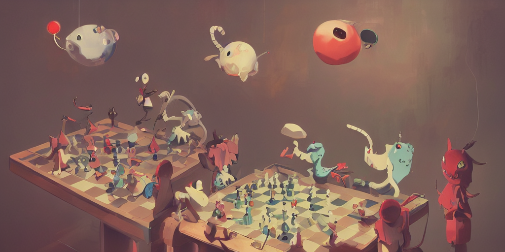 KREA AI - cute anime monsters playing chess by Goro Fujita a...