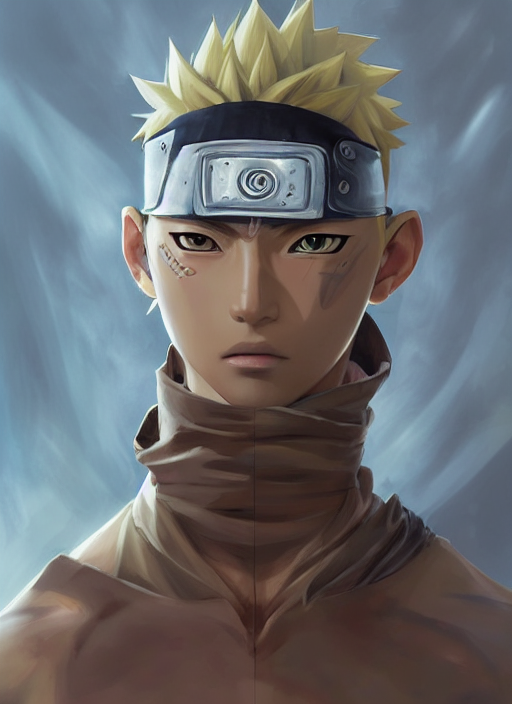 KREA AI - a professional digita painting of Naruto, olive sk...