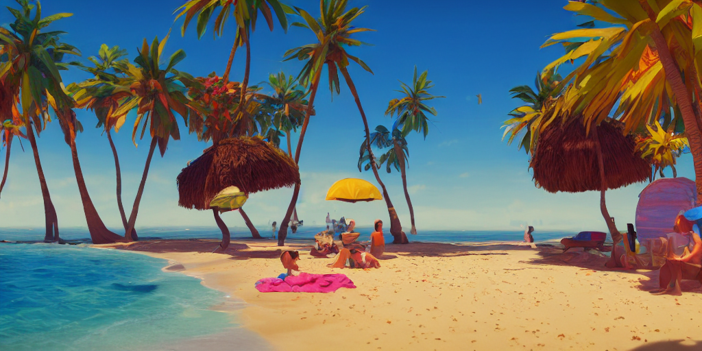 KREA AI - a film still of a sunny and colourful beach scene ...