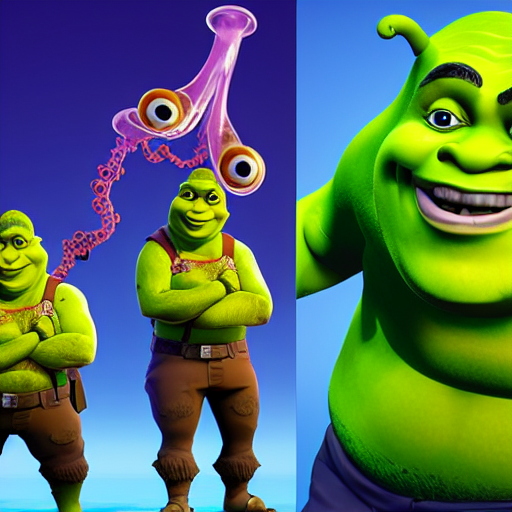 KREA AI - Shrek doing a Fortnite dance , tentacles, unnatura...