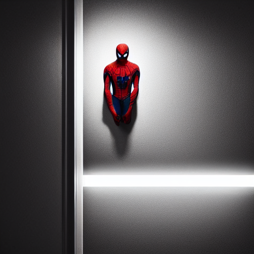 KREA AI - photograph of spider - man hiding in a closet with...