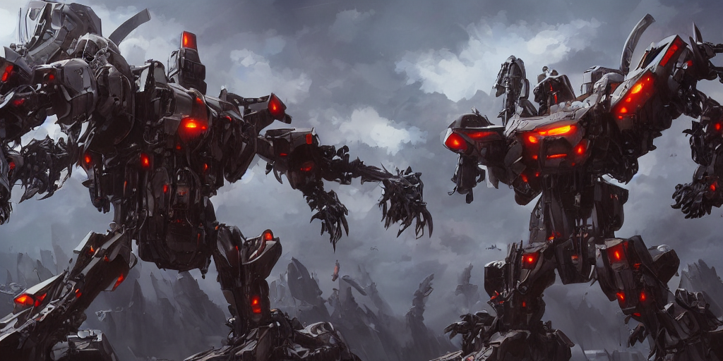 KREA AI - giant robot mechas fighting eldritch kaiju, hyperd...