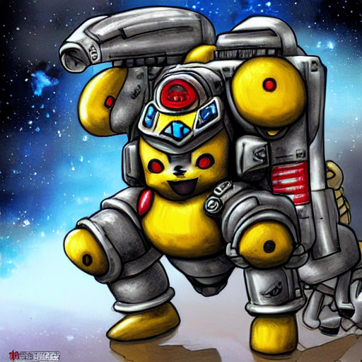 KREA AI - pikachu in space marine power armor from warhammer...