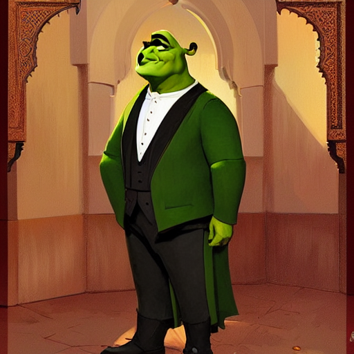 KREA AI - handsome shrek in a tuxedo in a moroccan wedding,