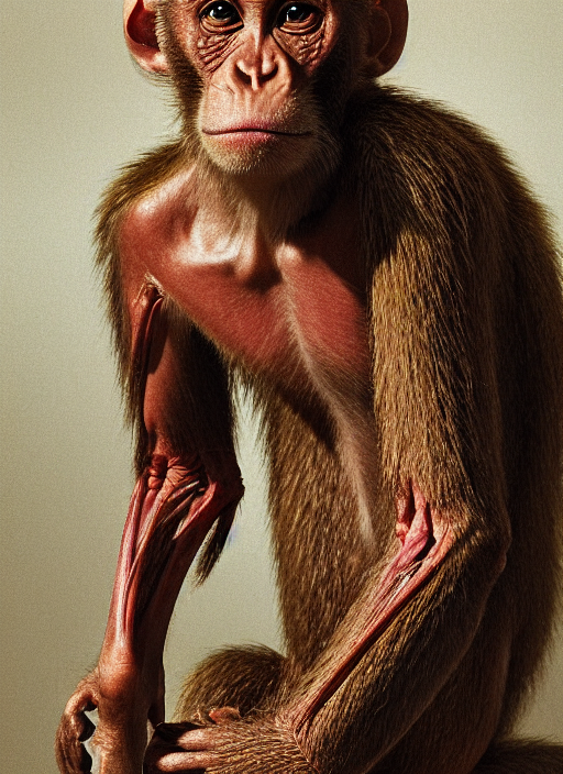 KREA AI - portrait of a monkey with translucent skin, visibl...