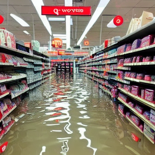 KREA AI - picture of a flooded store, store flooded with wat...