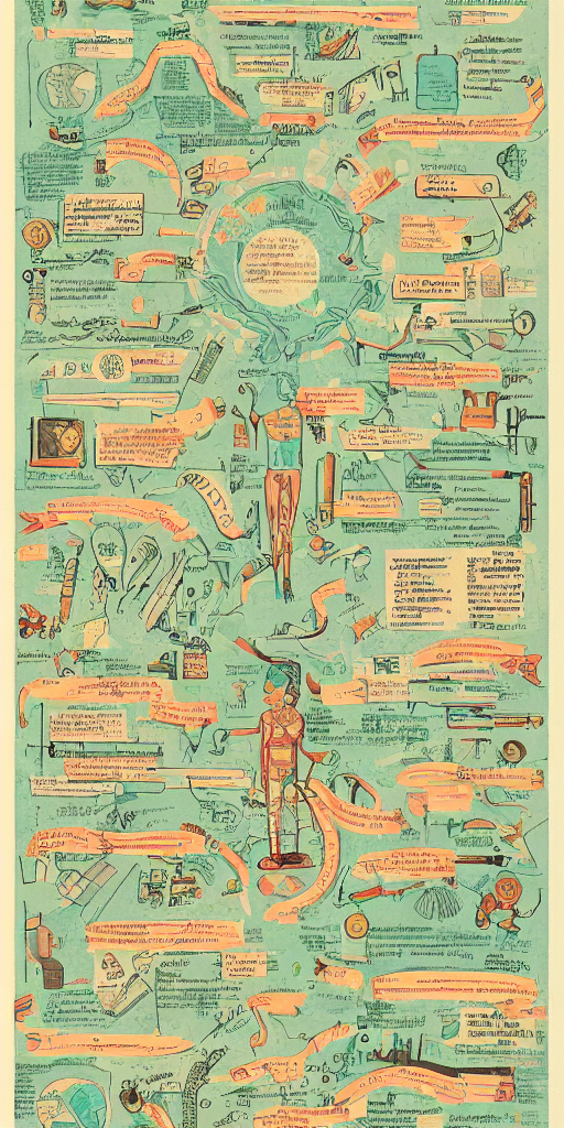 KREA AI - anatomy of a futurama, diagrams, map, marginalia,