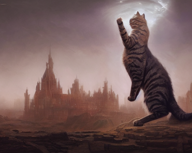 KREA AI - giant cat monster, medium shot, disney concept art...