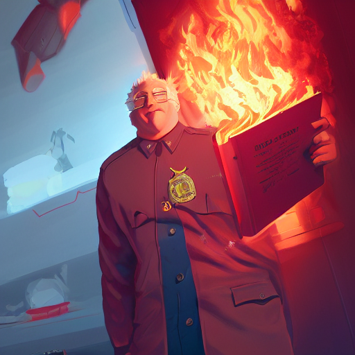 KREA AI - Ray Bradbury as Fireman Guy Montag, smiling, books...