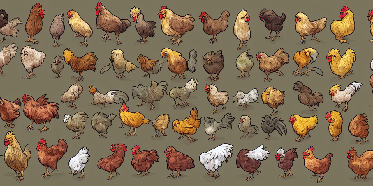 KREA AI - game asset sheet, 2 d sprite, chickens young old m...