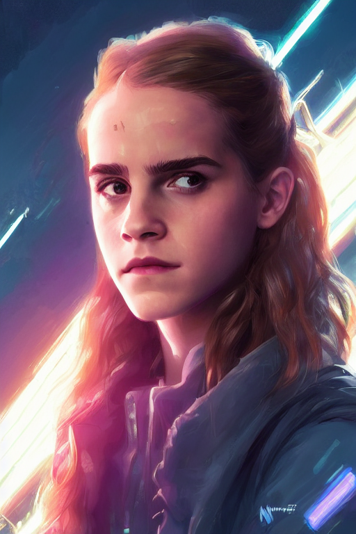 KREA AI - portrait of cyborg Emma Watson as Hermione Granger...