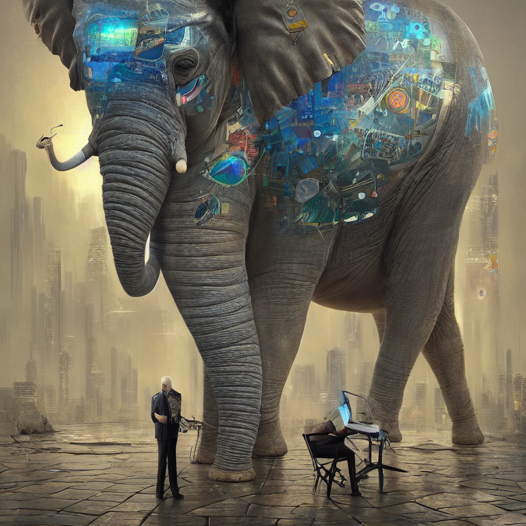 KREA AI - cyberpunk elephant, surrealist painting by igor mo...