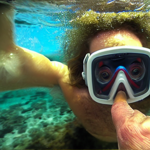 KREA AI - tiny bearded mullet man snorkeling inside washing ...