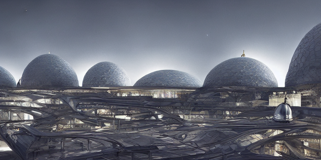 KREA AI - Zaha Hadid city with dome and mosque by Hassan Fat...