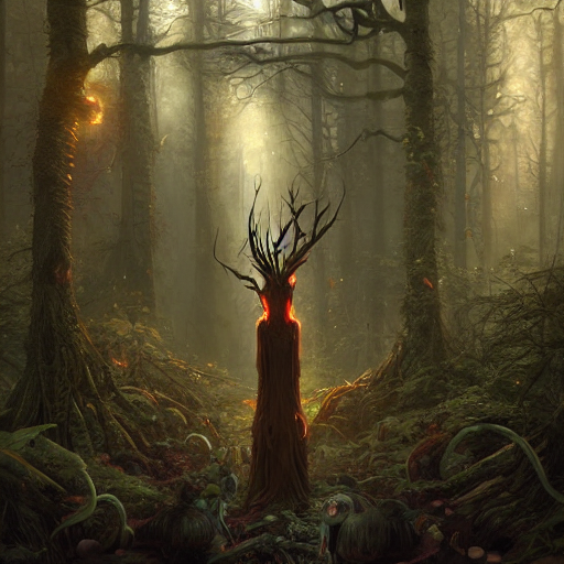 KREA AI - highly detailed creepy forest humanoide creature i...