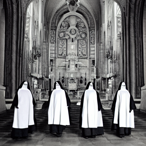 KREA AI - award winning photo Floating nuns,Very long arms,