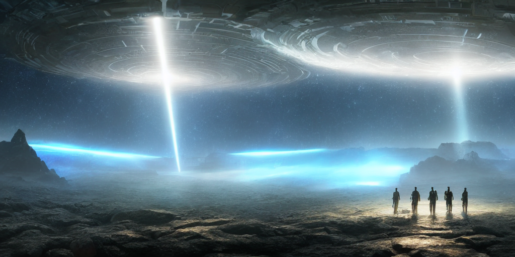 KREA AI - ancient alien portal, crowd of androids, beams of ...