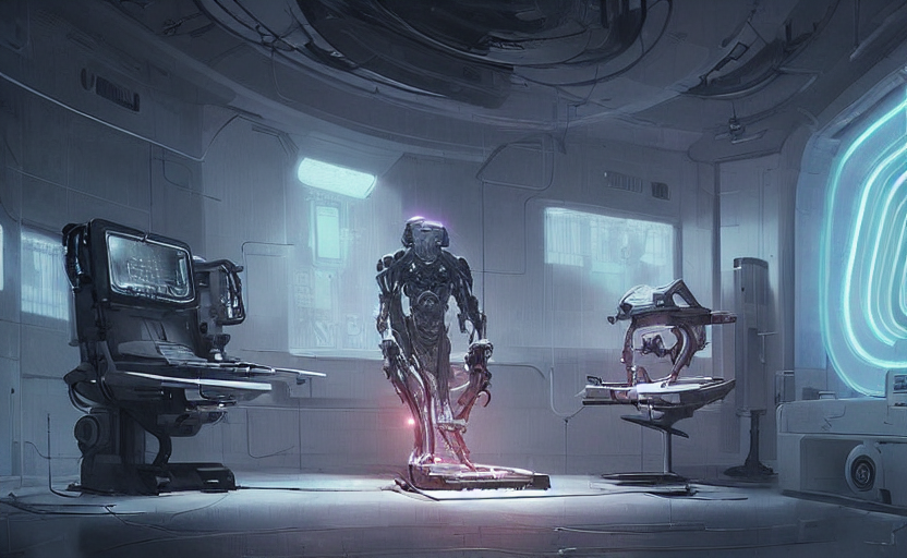 KREA AI - neon surgery scanning machine prometheus cyberpunk...