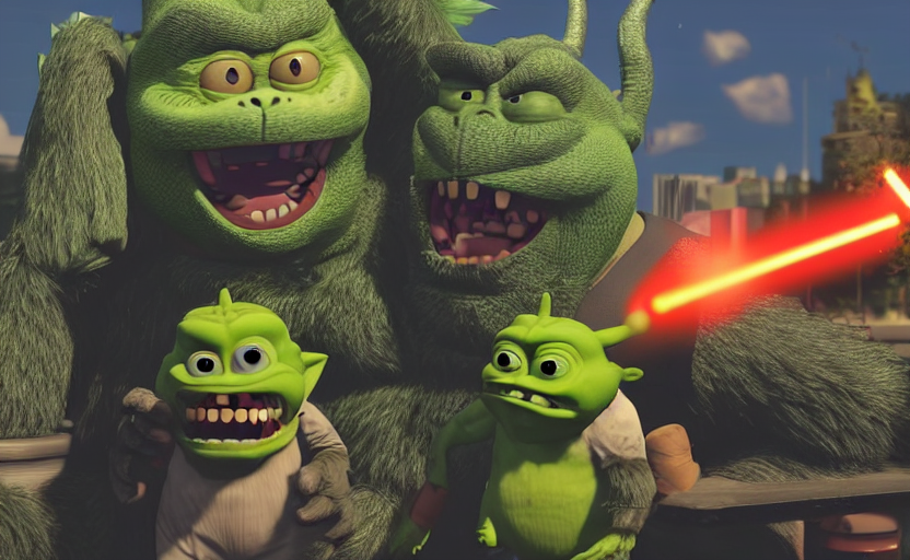 KREA AI - gta v godzilla yoda donkey kong pikachu yeti shrek...