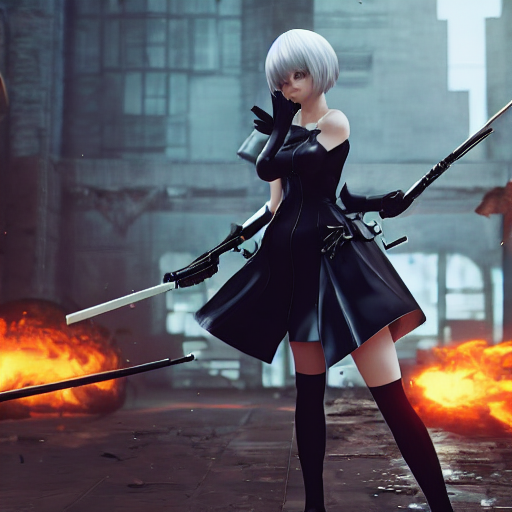 KREA AI - 2B nier automata getting shot, 4k, unreal engine r...