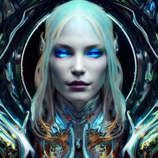 KREA AI - beautiful female evil cyborg druid android queen,