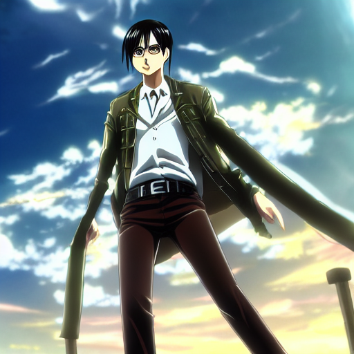 KREA AI - anime screenshot of levi ackerman flying on odm ge...