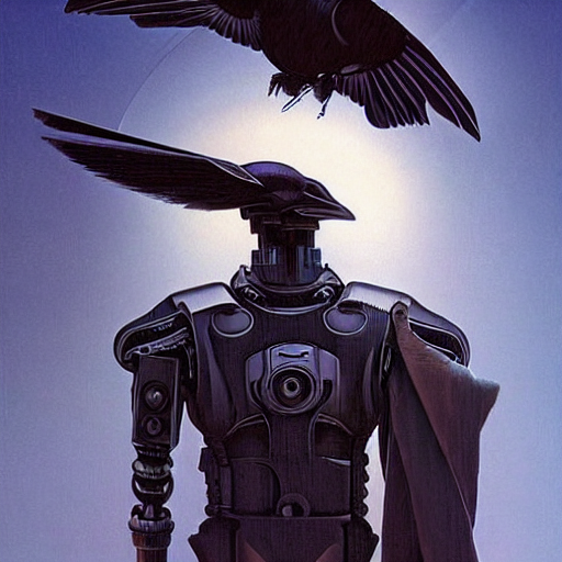 KREA AI - self portrait of a robot raven. Full body with dra...