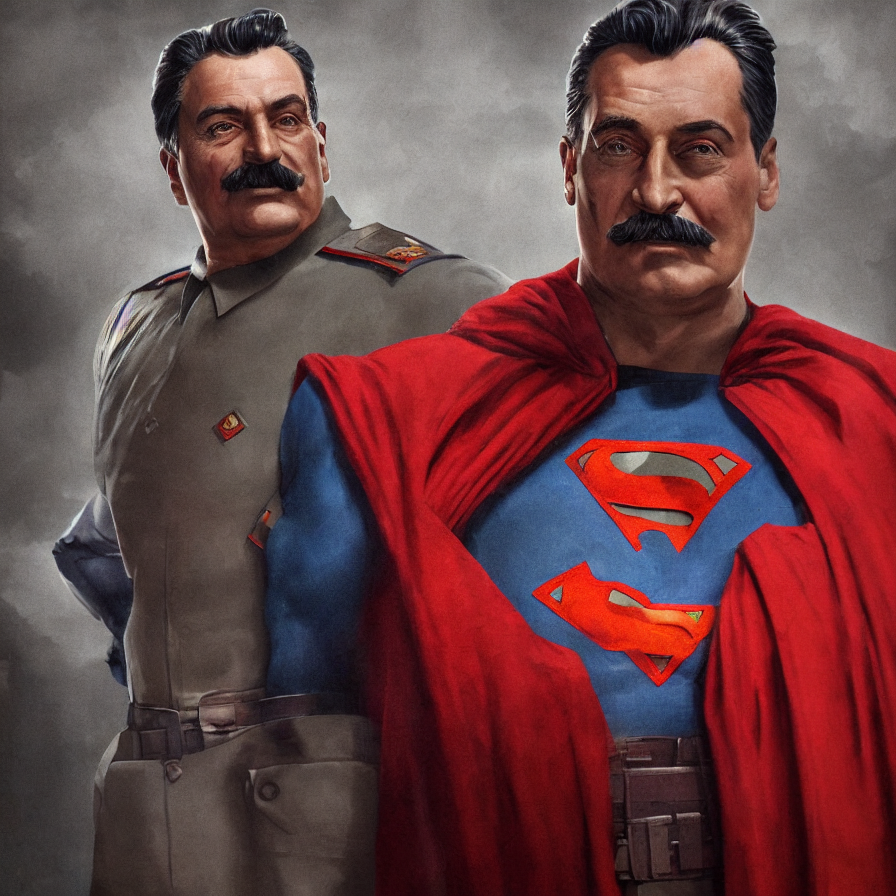 KREA AI - stalin as superman, red son, socialist realism, so...
