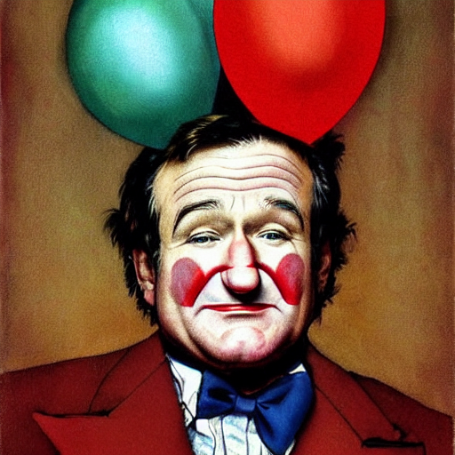 KREA AI - Robin Williams as a sad clown painted by Norman Ro...