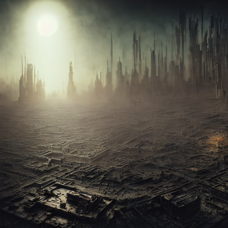 KREA AI - surreal cyberpunk city in hell desolate empty wast...