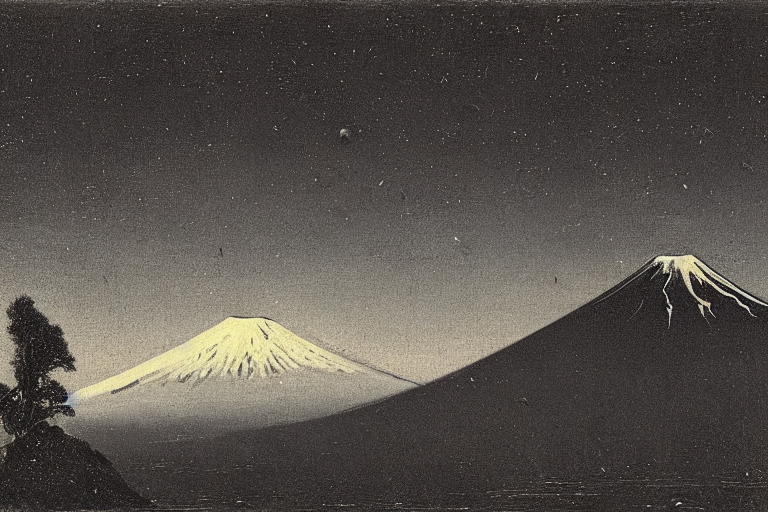 KREA AI - a gigantic comet passing over mount fuji, painted ...
