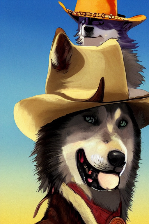 KREA AI - a portrait painting of a husky in cowboy costume,