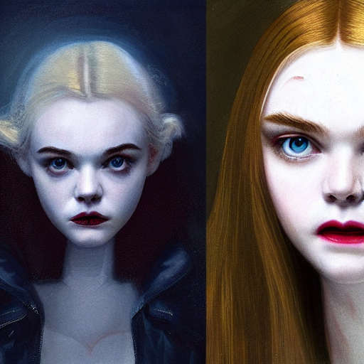 KREA AI - Elle Fanning as a vampire with fangs with a white ...
