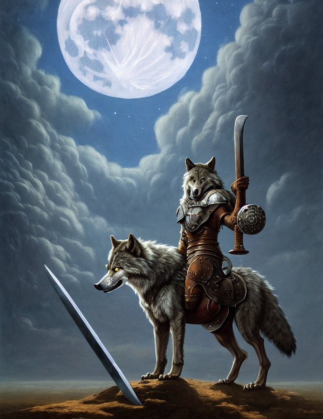 KREA AI - a bipedal wolf that is wearing full iron plate arm...