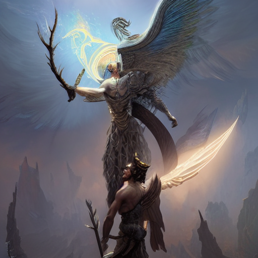 KREA AI - full body shot of a male god with wings on his sho...