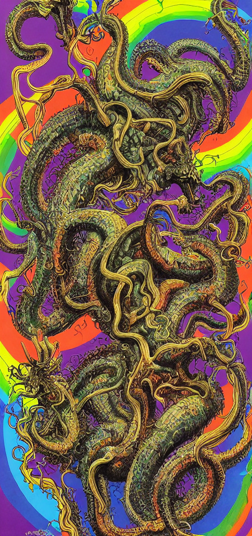 KREA AI - mutant dragons and hell hounds dissolving into mel...