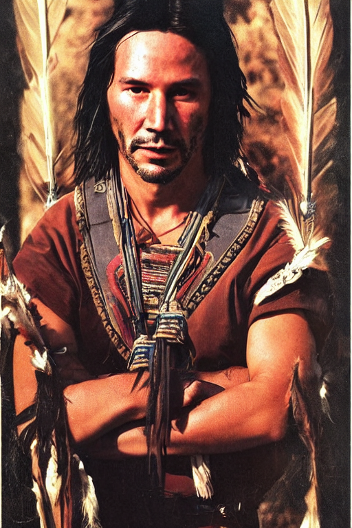 KREA AI - Photo of Native American indian man Keanu Reeves,
