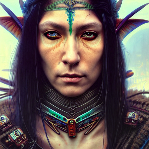 KREA AI - portrait painting of a cyberpunk native american e...