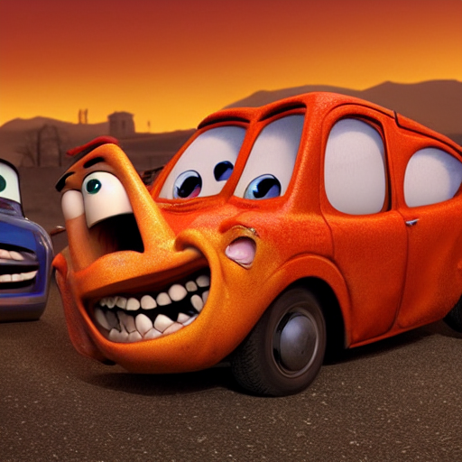 KREA AI - horrifying Pixar cars, Pixar style horror,