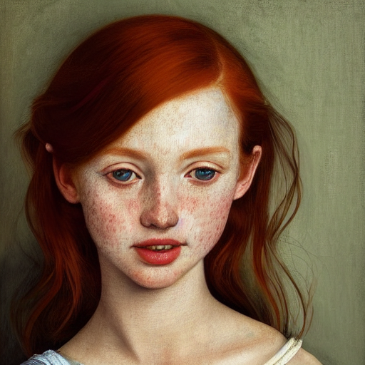 Krea Ai Portrait Of A Red Haired Girl Long Hair Green Ey