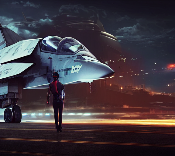 KREA AI - fighter pilot stands beside futuristic sci fi figh... KREA AI - fighter pilot stands beside futuristic sci fi figh...