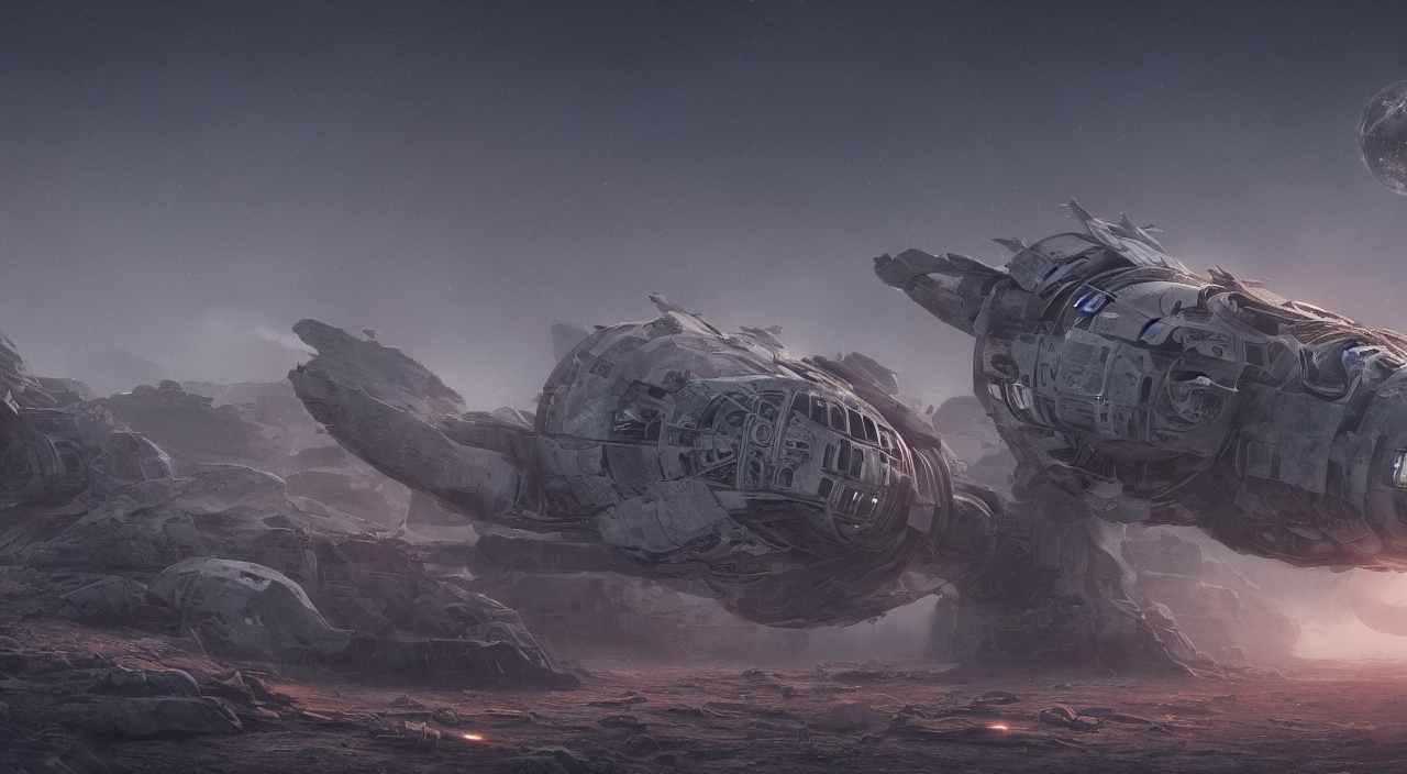 KREA AI - Space ship cemetery outer space, matte painting by...