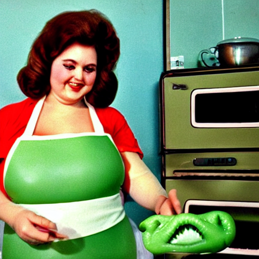Krea Ai 1976 A Curvy Woman Vintage Kitchen Baking A Cake W