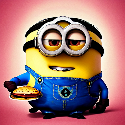 KREA AI - an epic painting minion, really fat guy, eating bu...